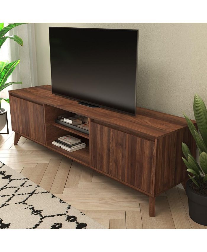 EMMA+OLIVER Beverly Mid-Century Modern Wooden Tv Stand With Soft Close Doors, Shelf, Cord ...