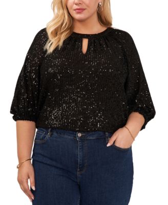 Vince Camuto Plus Size Sequined Dolman-Sleeve Top - Macy's