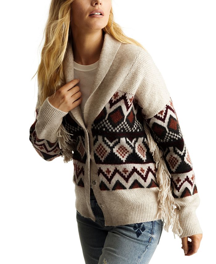 Frye Women's Fringe-Sleeve Snap-Front Shawl Cardigan Sweater - Macy's