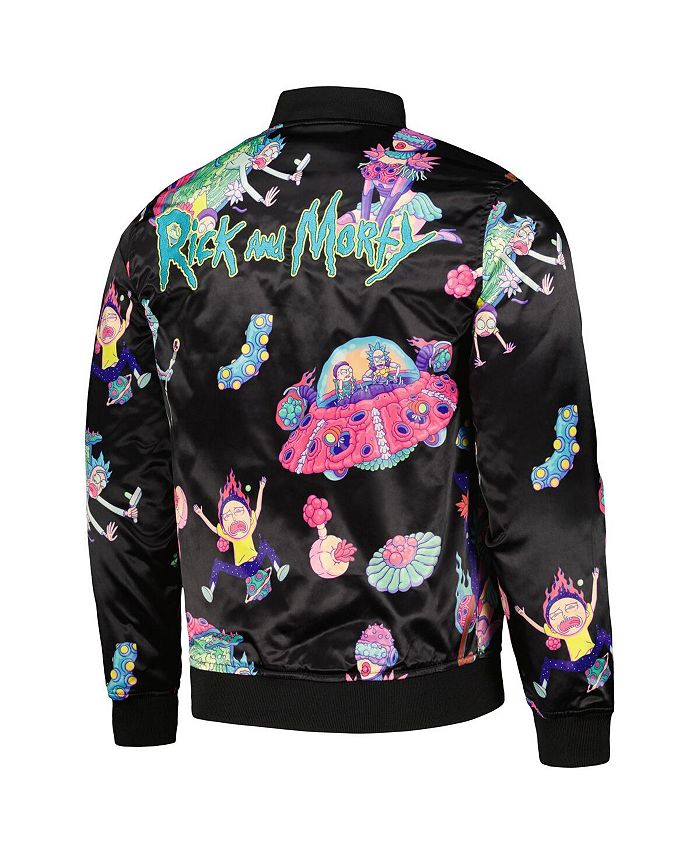 Freeze Max Men's Black Rick And Morty Graphic Satin Full-Snap Jacket ...