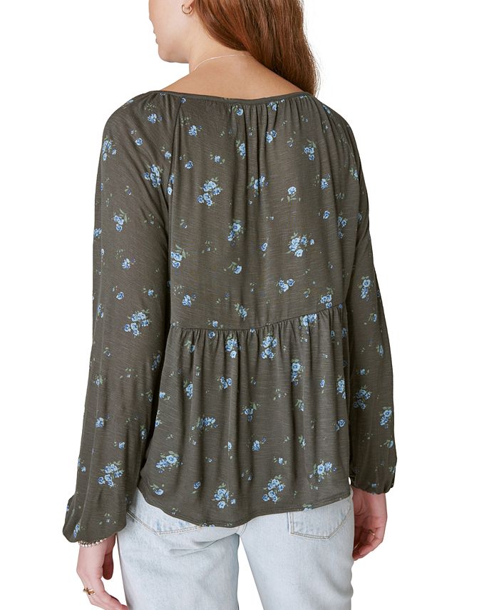 Lucky Brand Women's Long Sleeve Floral Smocked Top - Macy's