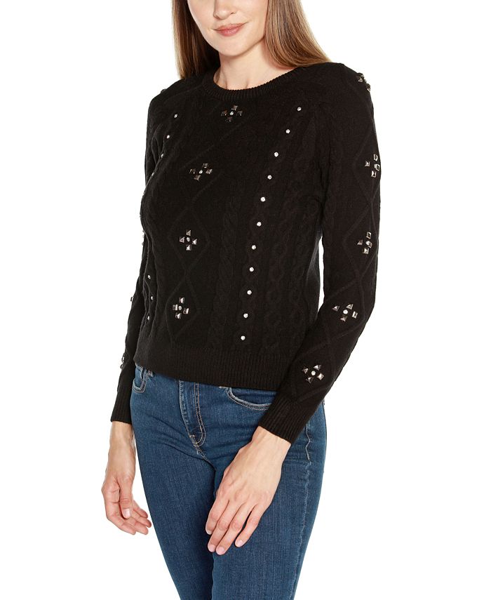 Belldini Black Label Women's Embellished Cable Knit Sweater - Macy's