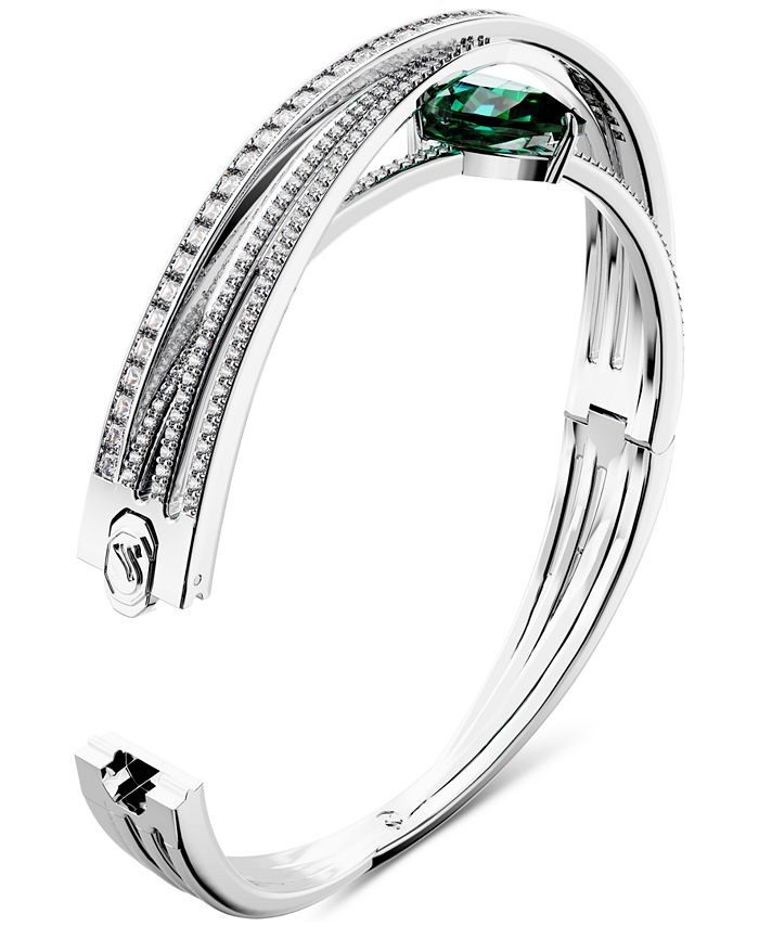 Swarovski Silver-Tone Hyperbola Green Stone Bangle Bracelet - Macy's