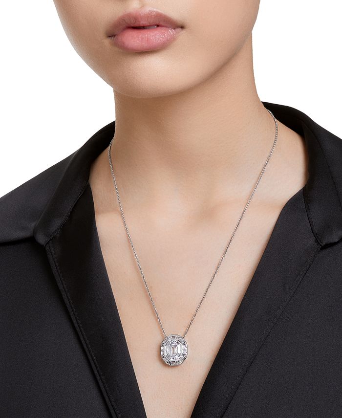 Swarovski Mesmera Silver-Tone Crystal Pendant Slider Necklace, 29-1/2 ...