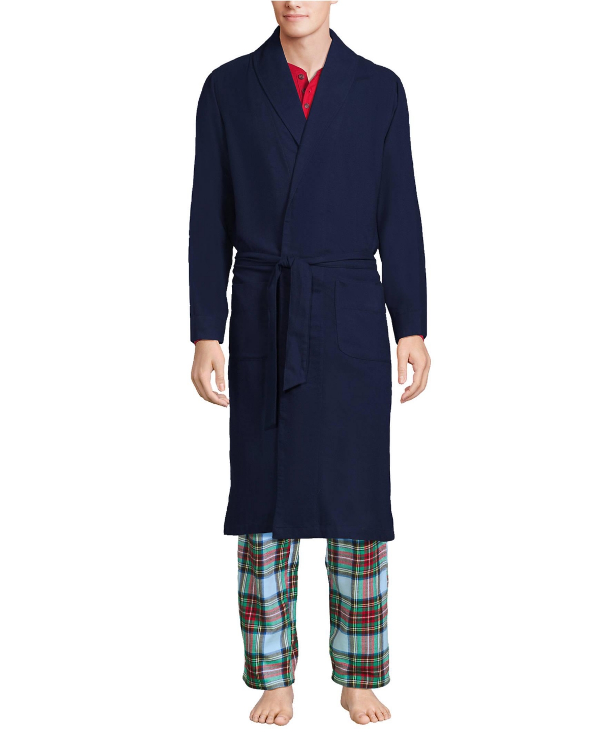 Click here for Lands End Mens Flannel Robe - Deep sea navy prices