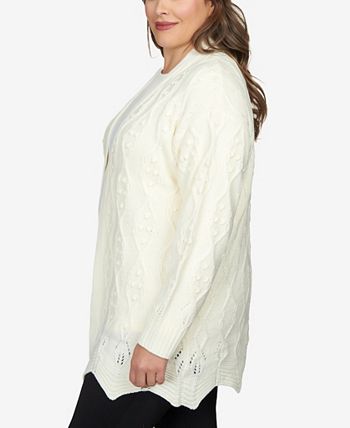 Ruby Rd. Plus Size Solid Textured Zigzag Hem Open Cardigan Sweater - Macy's
