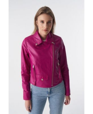 Furniq UK Women's Classic Biker Jacket, Fuchsia Nappa - Macy's