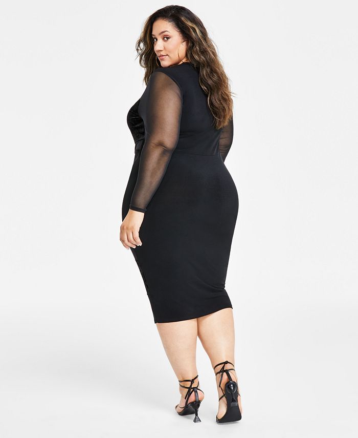Nina Parker Trendy Plus Size Trendy Plus Size Velvet Mesh-Trim Midi ...