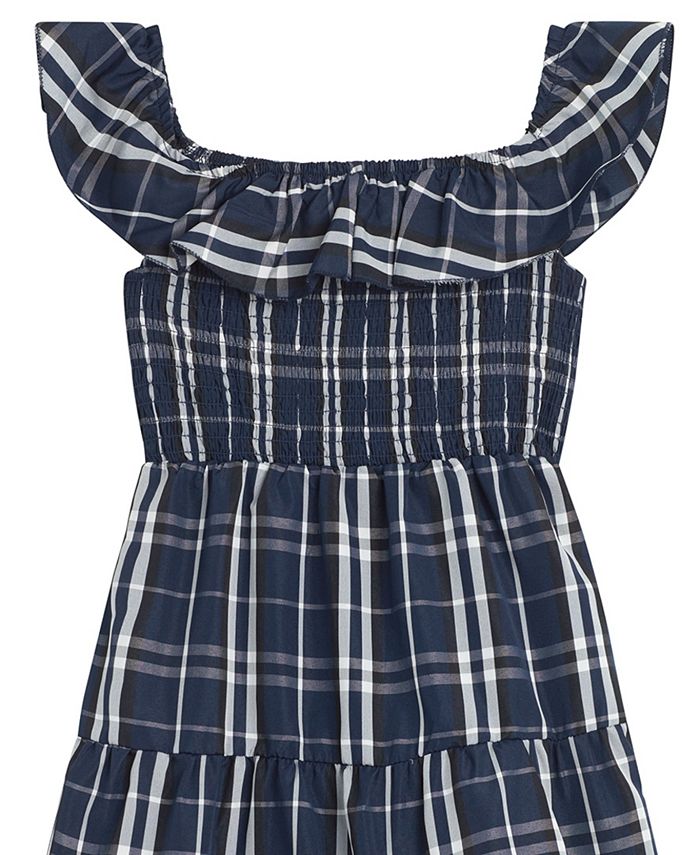Beautees Big Girls Smocked Bodice Plaid Taffeta Tiered Maxi Dress - Macy's