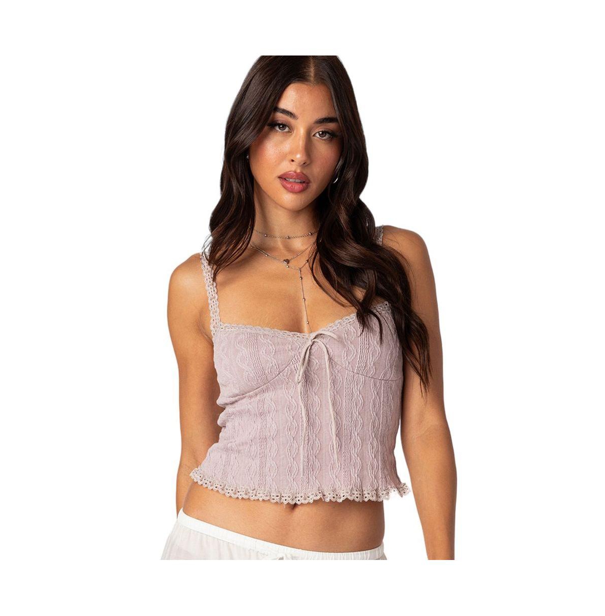 Click here for Edikted Womens Lacey knit tank top - Mauve prices