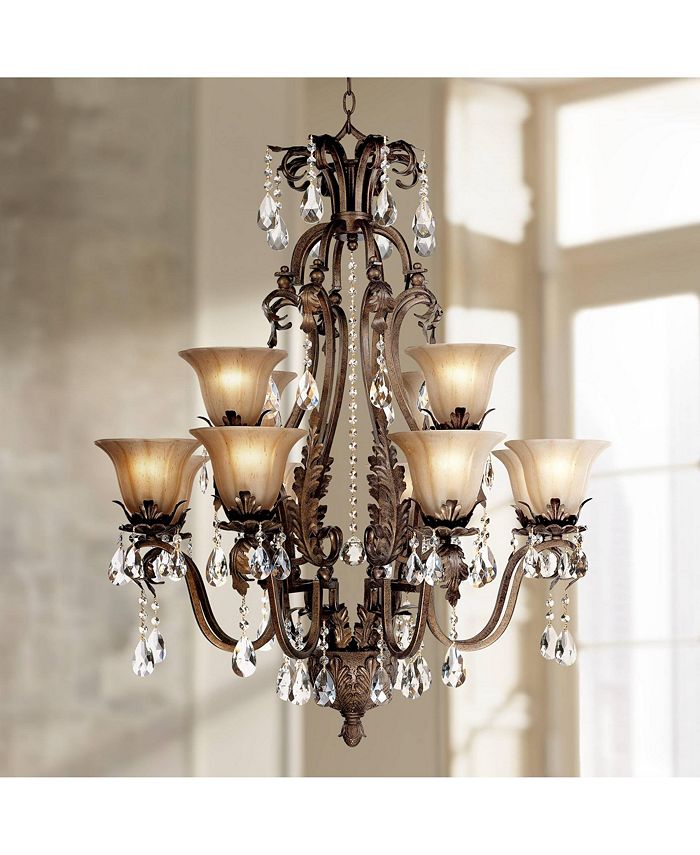 Regency Hill Iron Leaf Roman Bronze Large Chandelier 34" Wide Two Tier ...