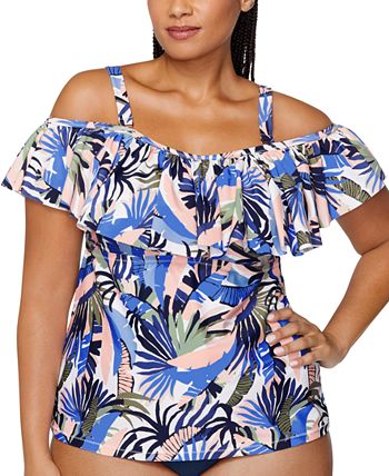 Raisins Curve Trendy Plus Size Tortuga Ruffled Off-The-Shoulder Tankini ...