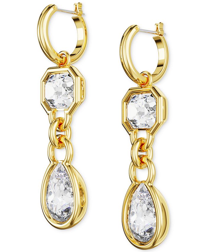Swarovski Gold-Tone Mixed Crystal Double Charm Hoop Earrings - Macy's