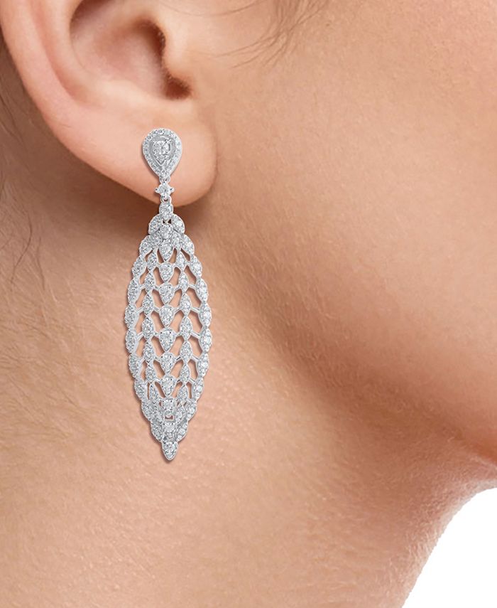 Macy's Diamond Openwork Mesh Drop Earrings (2 ct. t.w.) in 14k White ...