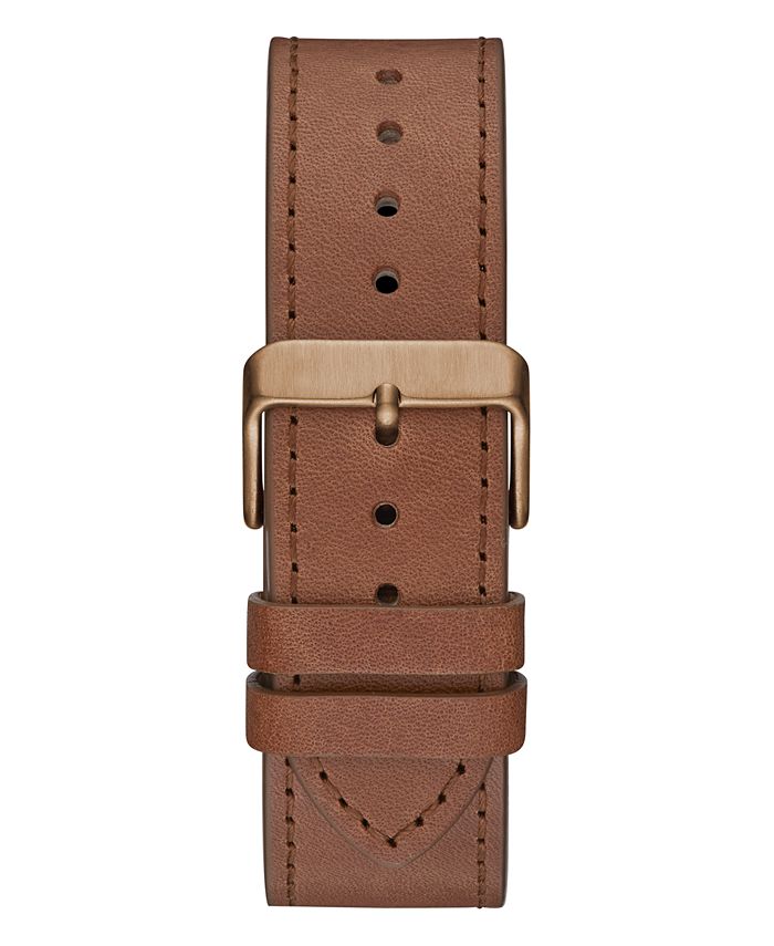 GUESS Men's Multi-Function Brown Genuine Leather Watch 44mm - Macy's