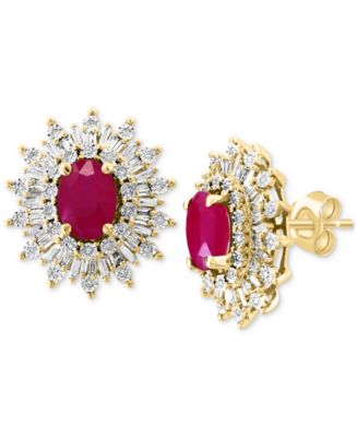 EFFY® Ruby (1-7/8 ct. t.w.) & Diamond (1/3 ct. t.w.) Baguette Halo Stud ...