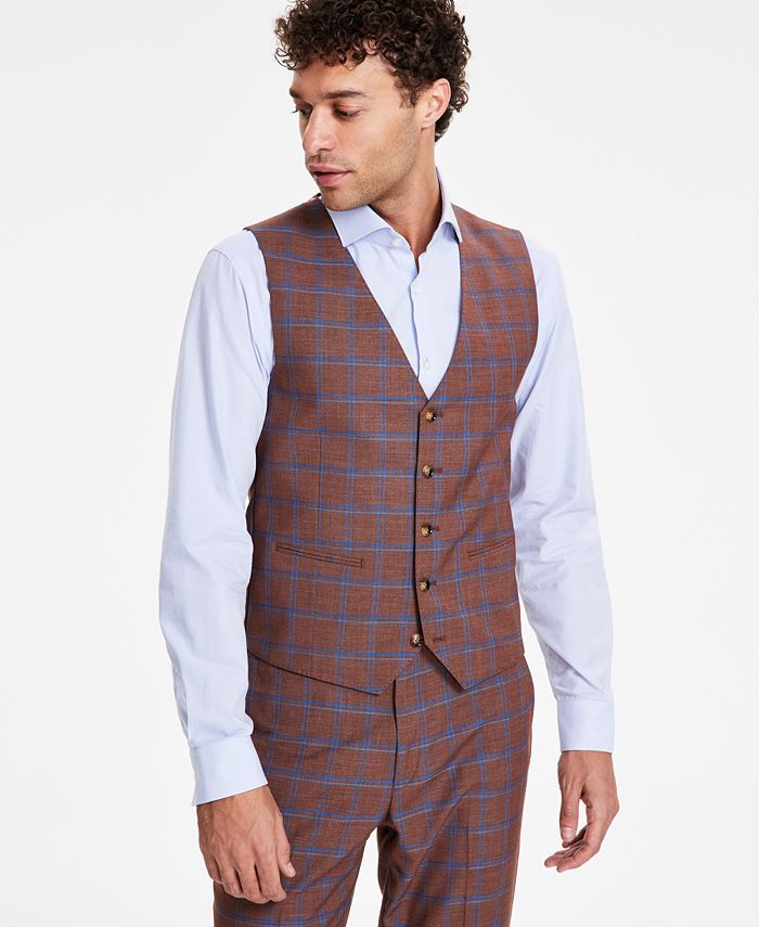 Tayion Collection Men's Classic Fit Plaid Suit Vest - Macy's