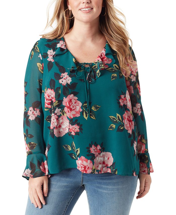 Jessica Simpson Plus Size Cosmic Rosettes Palmer Ruffle Blouse - Macy's