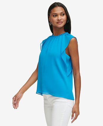 Calvin Klein Women's Chiffon Flutter-Sleeve Top - Macy's