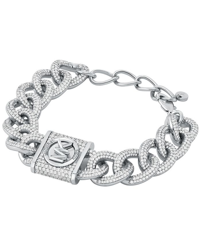 Michael Kors Platinum Plated Brass Pave Lock Statement Chain Bracelet ...