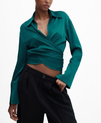 MANGO Women's Lace-Up Cross-Over Blouse - Macy's
