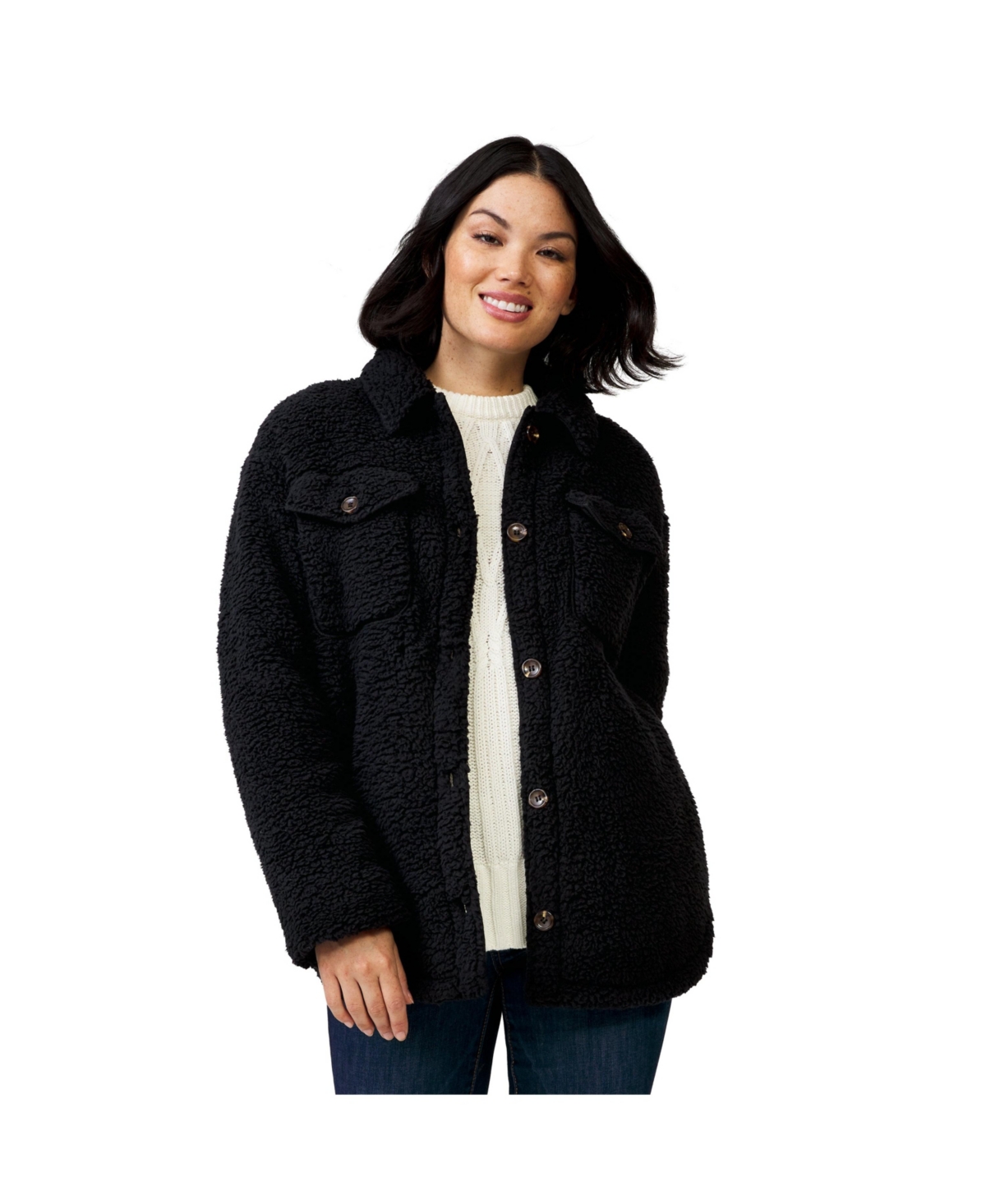 Click here for Free Country Womens High Pile Shacket - Black prices