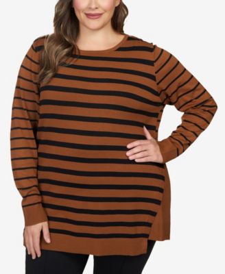Ruby Rd. Plus Size Striped Fold Over Sweater - Macy's