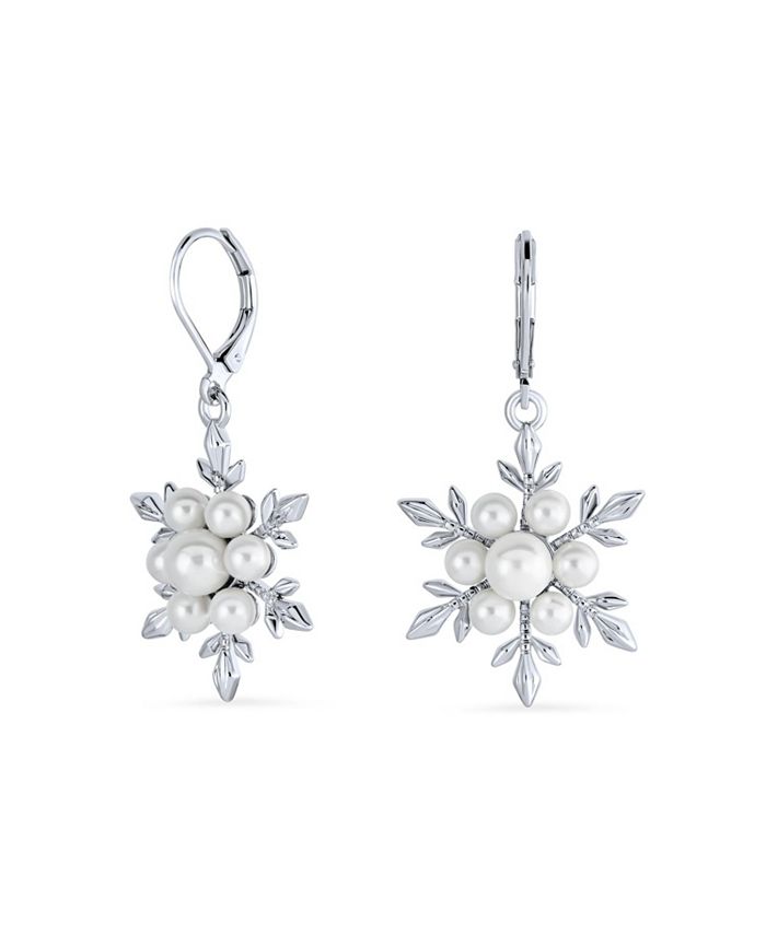 Bling Jewelry Holiday Party Christmas White Simulated Pearl Snowflake ...