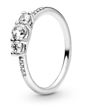 Pandora Cubic Zirconia Timeless Clear Three-Stone Ring - Macy's