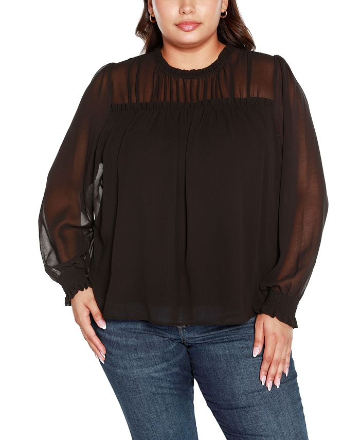 Belldini Black Label Plus Size Gathered Chiffon Long Sleeve Top - Macy's