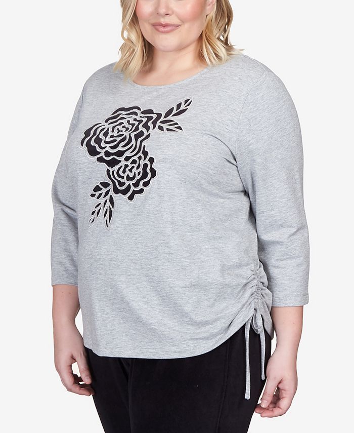 Alfred Dunner Plus Size Drama Queen Velour Floral Cut Out Drawstring ...