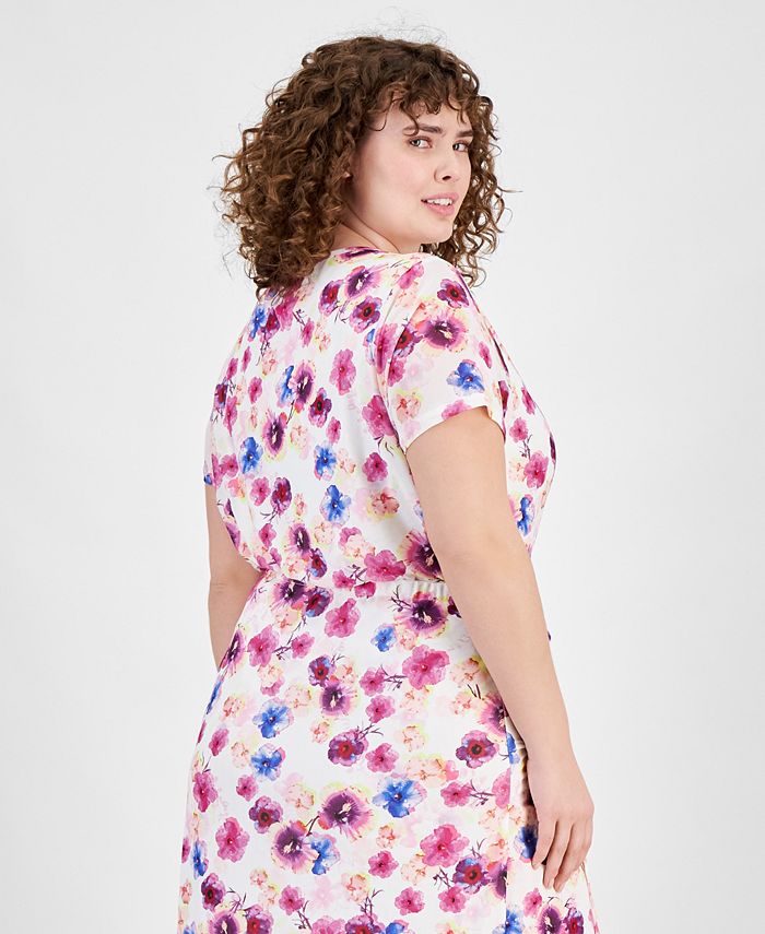 Bar III Plus Size Printed Keyhole Mesh Top, Created for Macy's - Macy's
