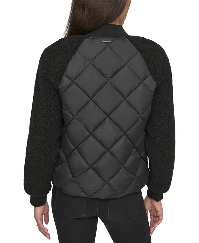 Andrew Marc Sport Women's Mixed Sherpa and Quilt Bomber Jacket - Macy's