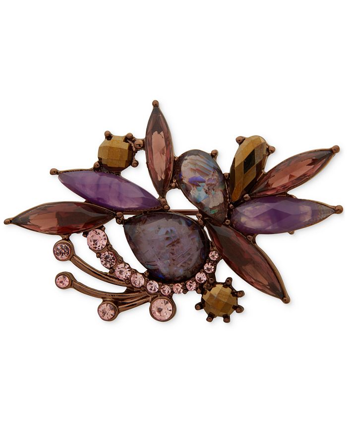 Anne Klein Gold-Tone Mixed Stone Cluster Flower Pin - Macy's