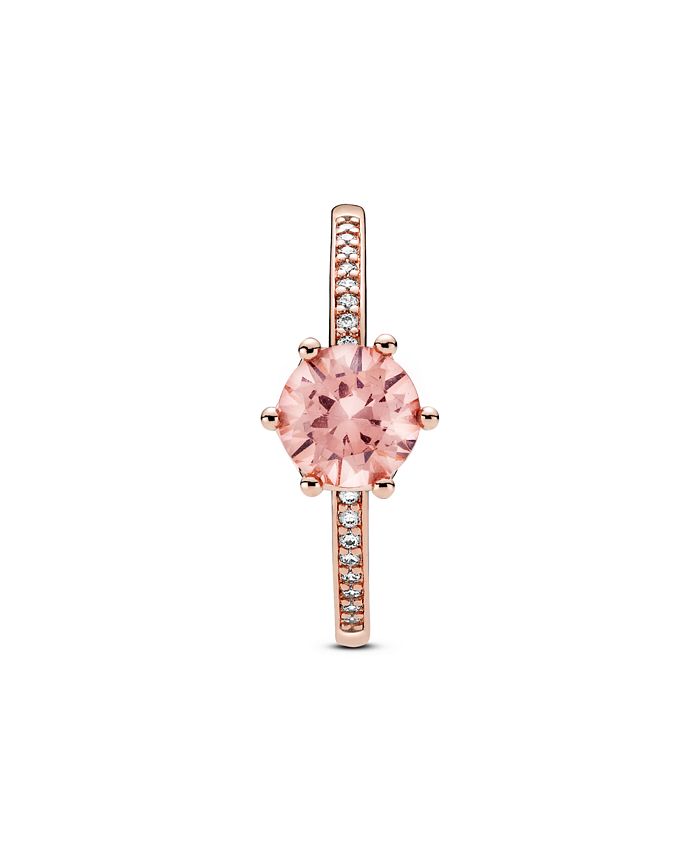 Pandora Cubic Zirconia Moments Pink Sparkling Crown Solitaire Ring - Macy's