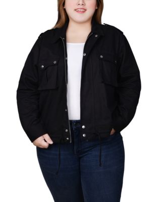 NY Collection Plus Size Long Sleeve Twill Jacket - Macy's