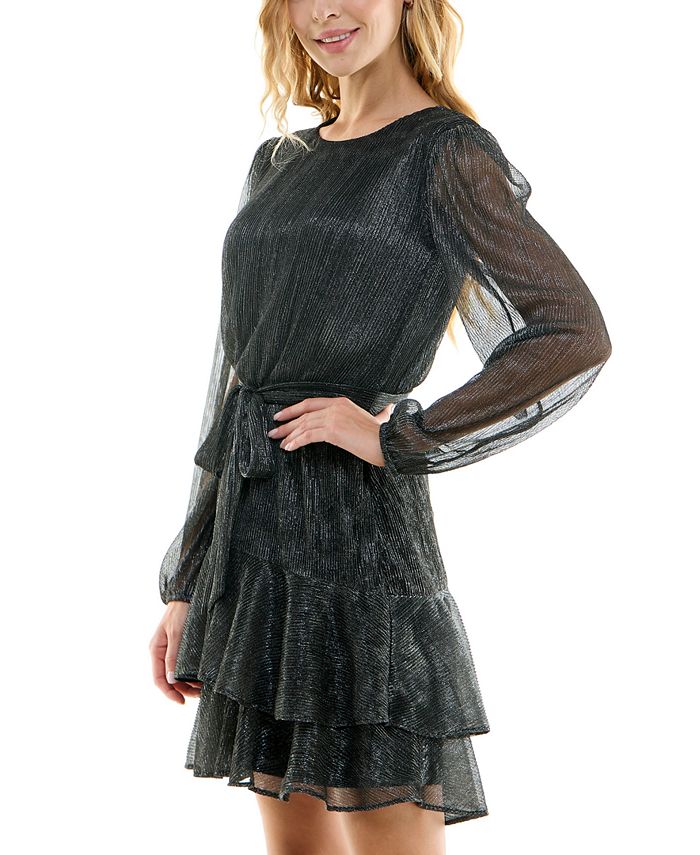 City Studios Juniors' Metallic Ruffled Fit & Flare Dress - Macy's