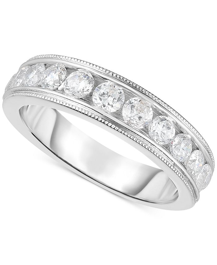 Macy's Diamond Milgrain Wedding Band (1 ct. t.w.) in 14k White Gold ...