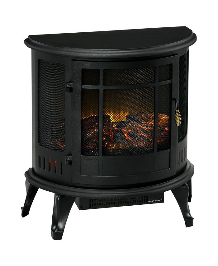 HOMCOM Electric Fireplace Stove with Realistic Flame, Fireplace, Black ...