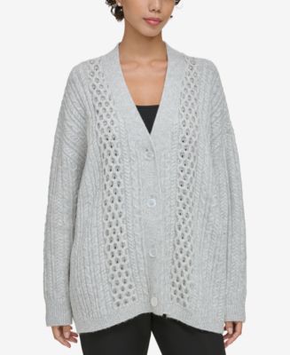 Donna Karan Women's Rhinestone-Embellished Cable-Knit Cardigan - Macy's