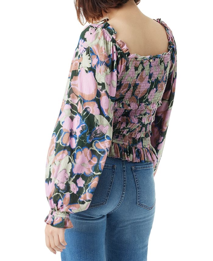 Sam Edelman Women's Misha Printed Smocked Ruffle Top - Macy's