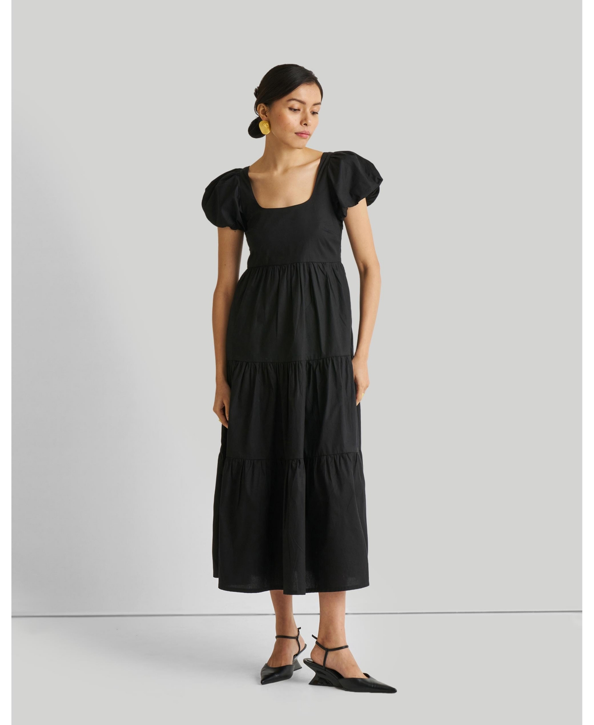 Click here for Puff Sleeve Tiered Dress - Black prices