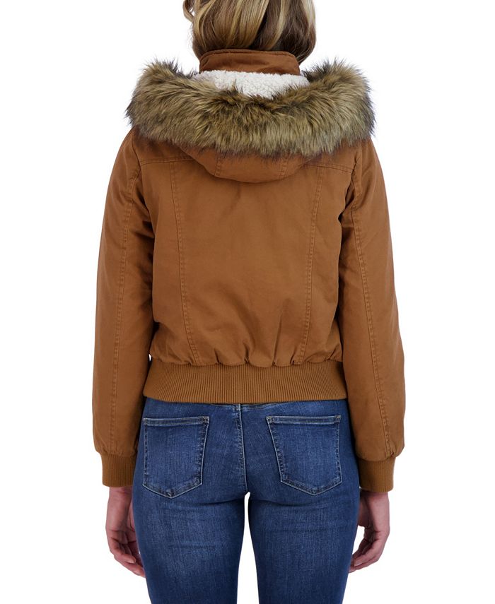 Sebby Juniors' Women ' Cotton Faux Fur Trimmed Bomber Jacket - Macy's