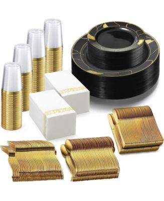 Chateau Fine Tableware 252-Piece Black and Gold Plates, Napkins, Party ...