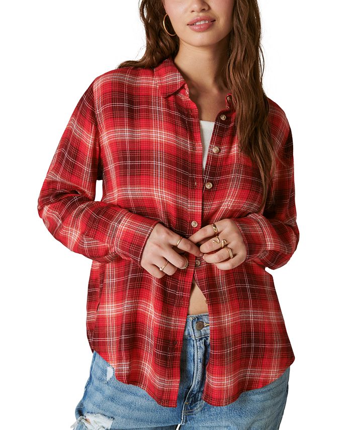 Lucky Brand Women's Cloud Plaid Boyfriend Shirt - Macy's