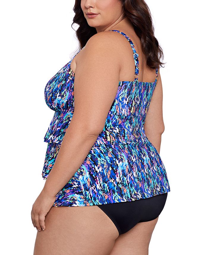 Swim Solutions Plus Size Printed Tiered Fauxkini One Piece Swimsuit