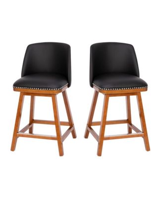 Jada Upholstered Mid-Back Stools With Nailhead Accent Trim & Wood ...