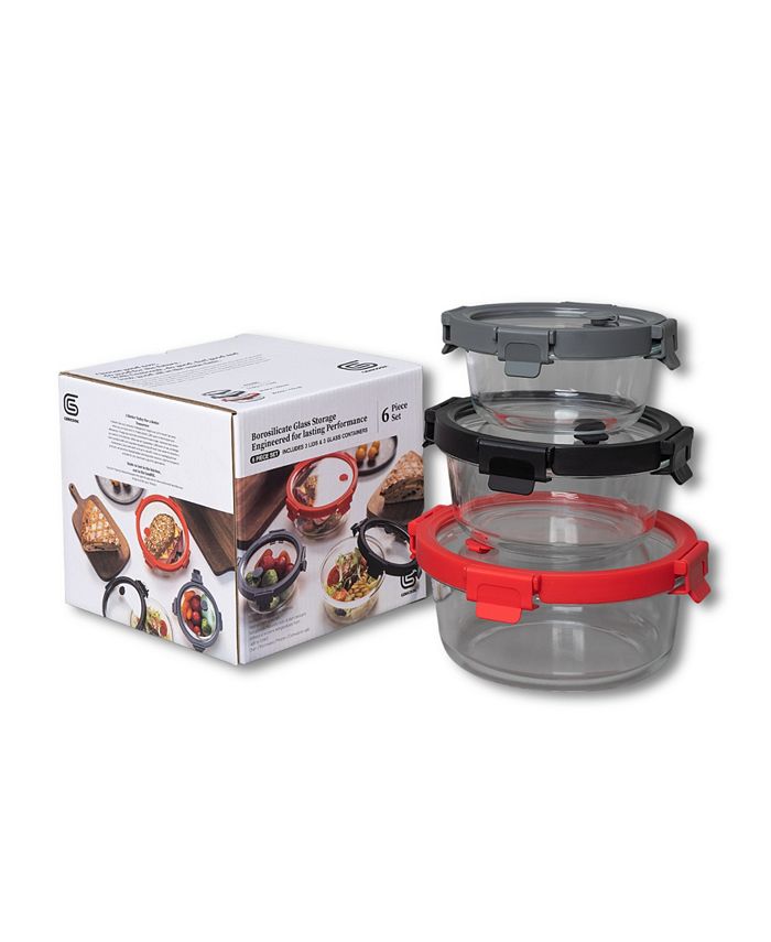 Genicook 3 Pc Containers Round Glass Container with Lid and Vent Set ...