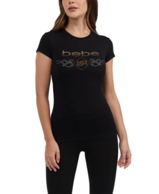 Bebe Women's Short Sleeve Logo T-Shirt with Rhinestones - Macy's