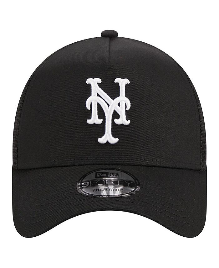 New Era Men's Black New York Mets A-Frame 9FORTY Trucker Adjustable Hat ...
